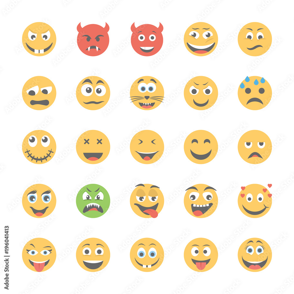 Smiley Flat Icons Set Stock Vector | Adobe Stock