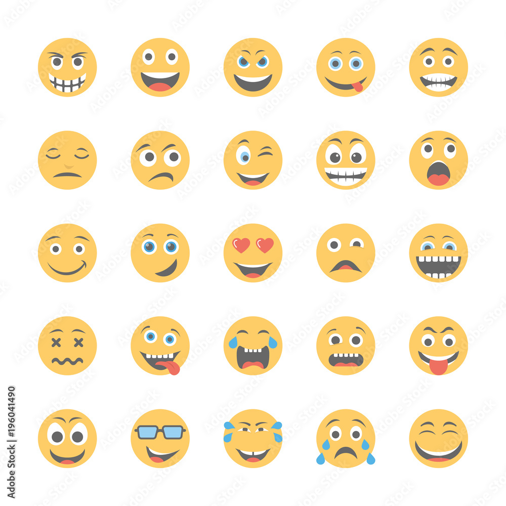 Smiley Flat Icons Set Stock Vector | Adobe Stock