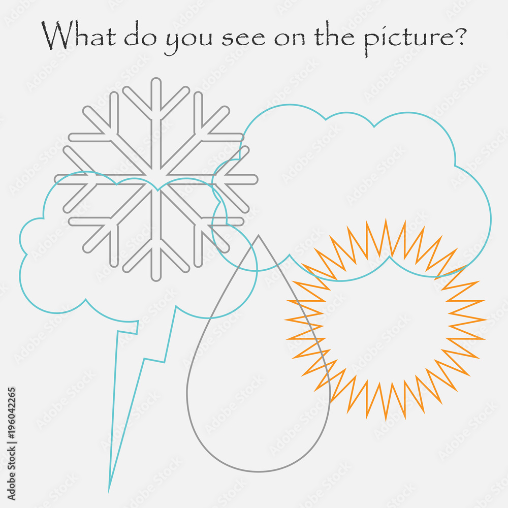 Find hidden objects on the picture, weather theme, mishmash contour set ...