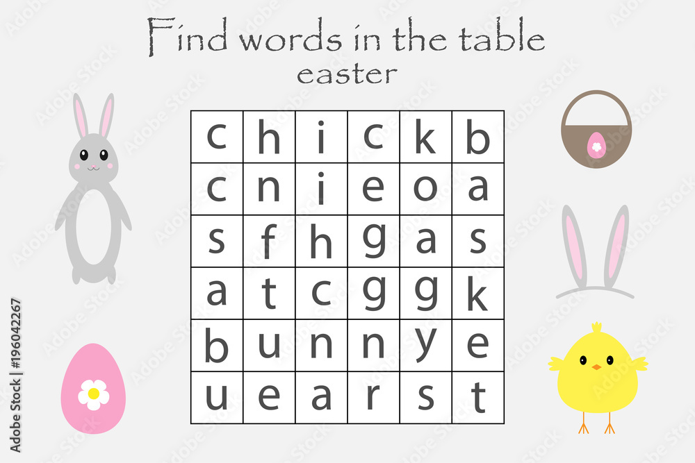 Word search puzzle for children, easter theme, fun education game for ...