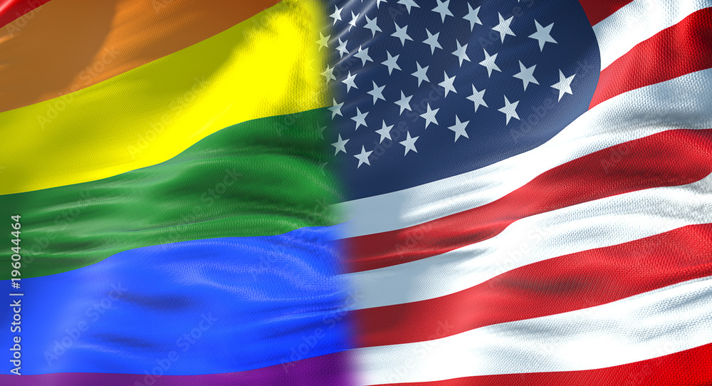half waving colorful of gay pride rainbow flag and half united states ...