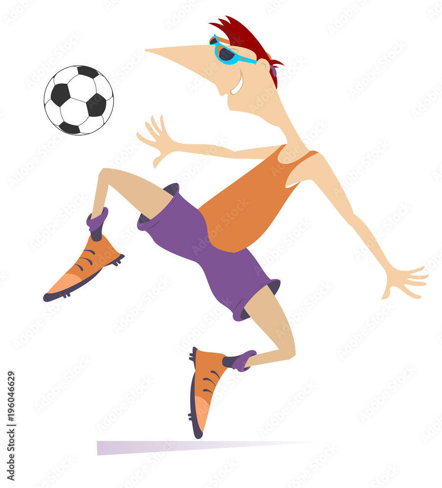 Smiling young man playing football isolated illustration. Cartoon ...