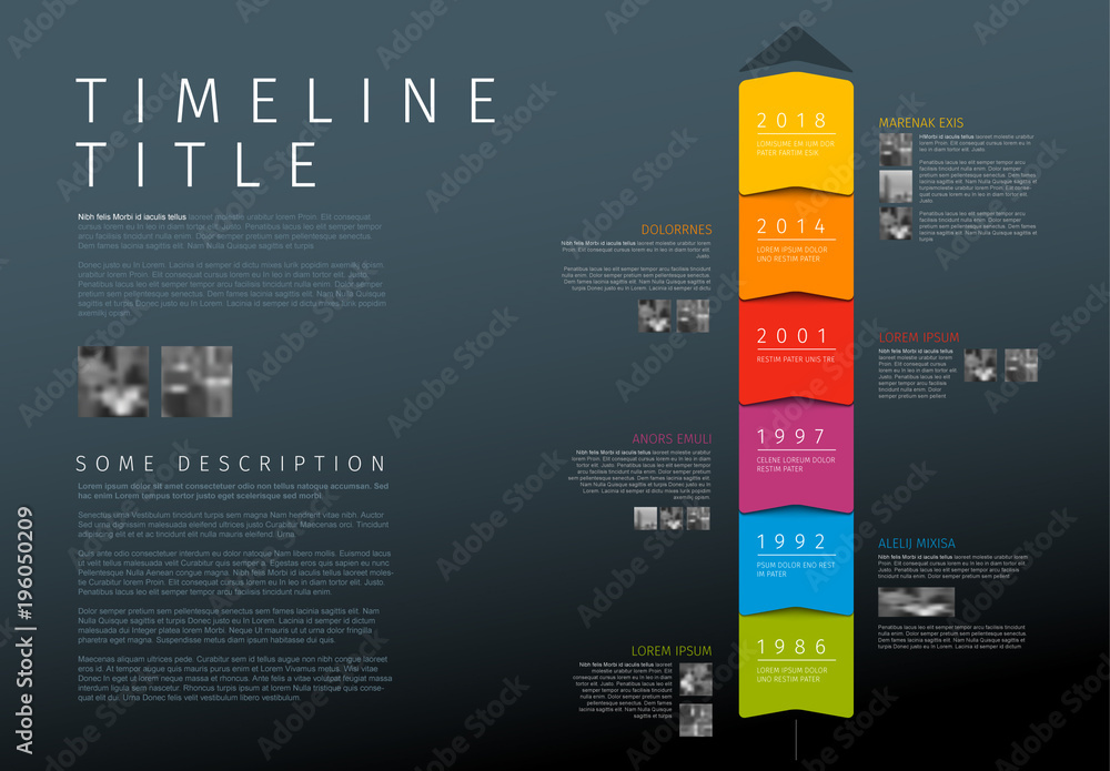 Colorful Stacked Boxes Timeline Infographic Layout on Dark Background ...