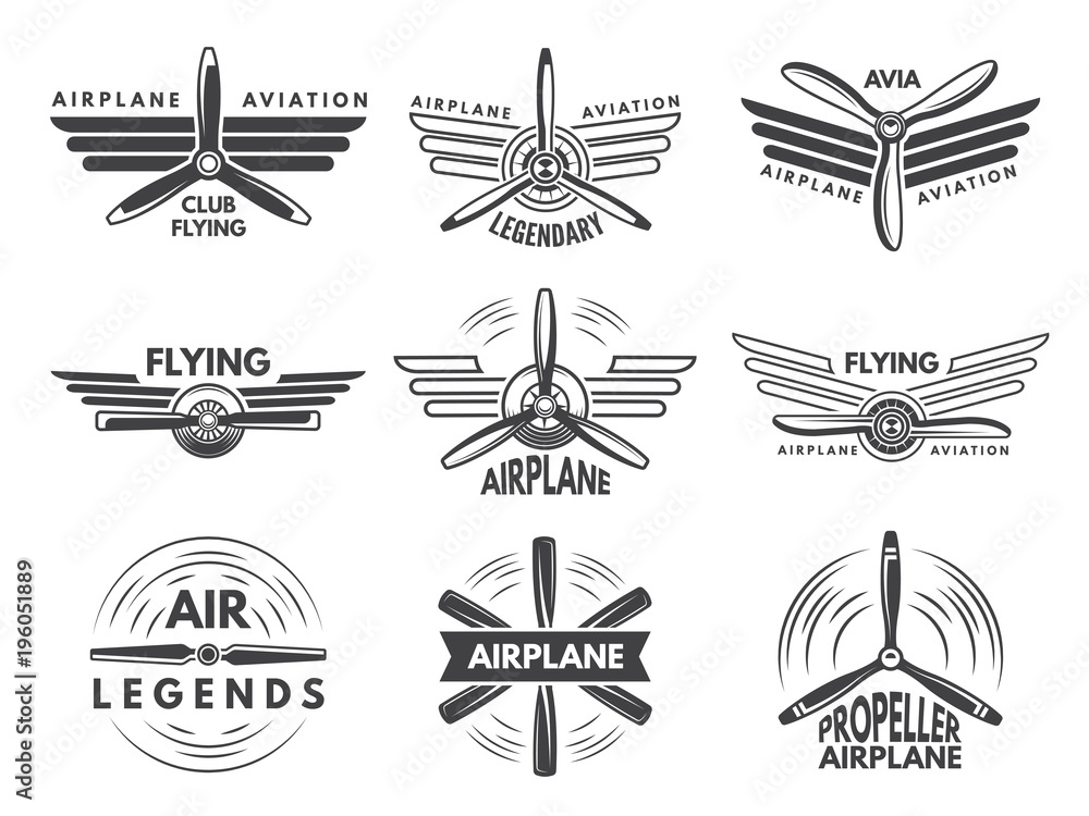 Labels an logos for military aviation. Aviator symbols in monochrome ...