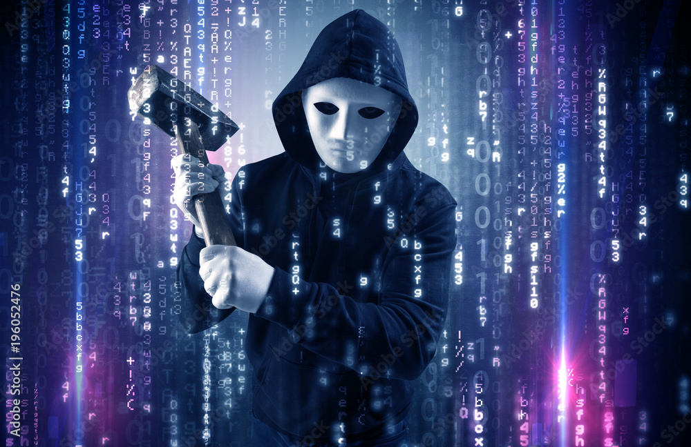 Armed hacker in cyber security cloud concept foto de Stock | Adobe Stock