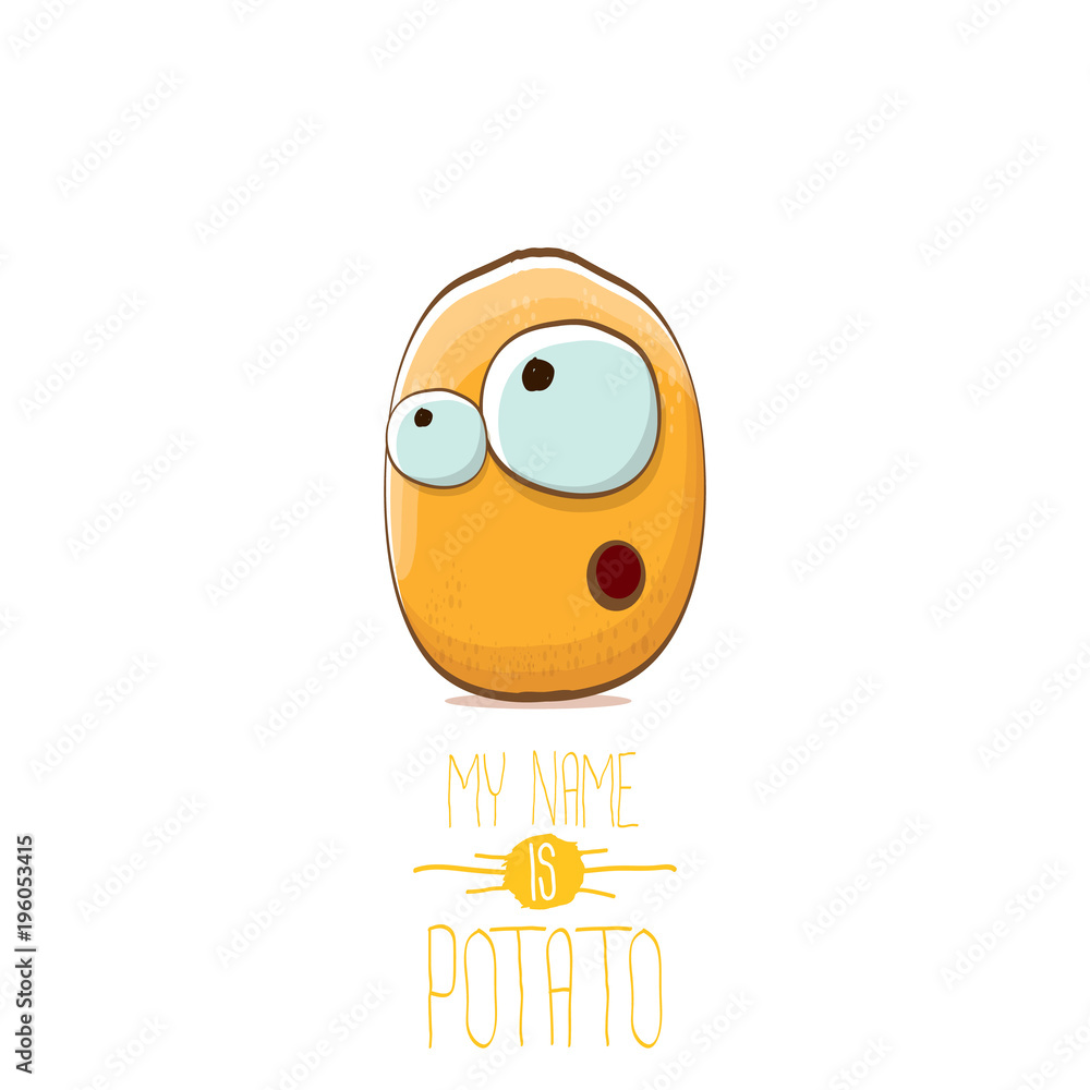 vector funny cartoon cute tiny potato character isolated on white ...