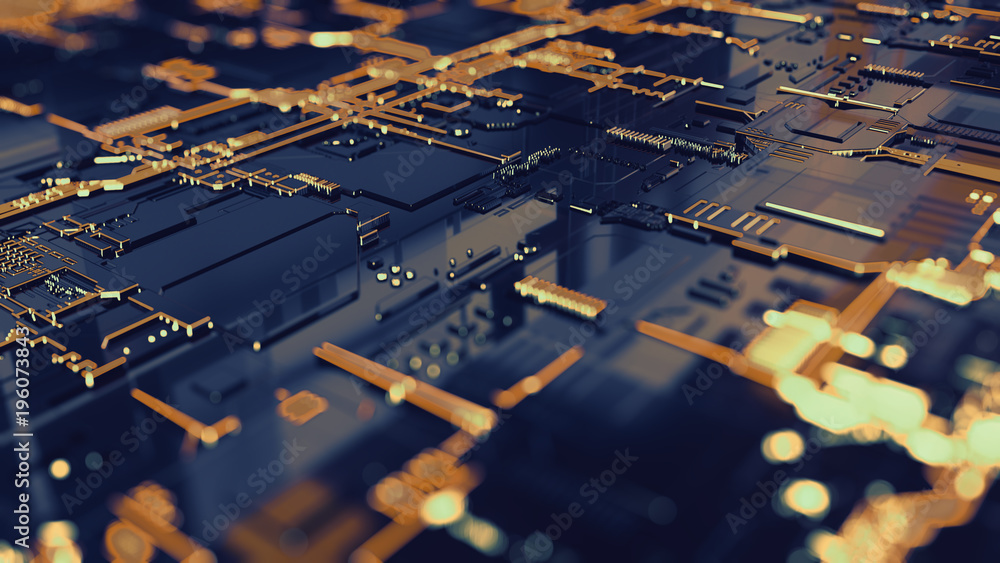 3D rendering. Digital binary data and electronic circuit board. Cyber ...