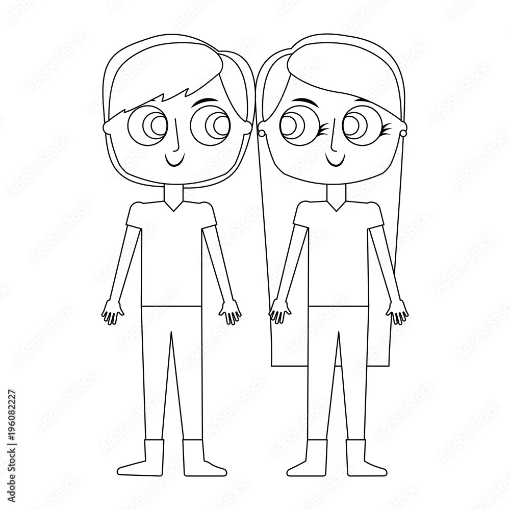 brother and sister happy children cartoon vector illustration thin line ...