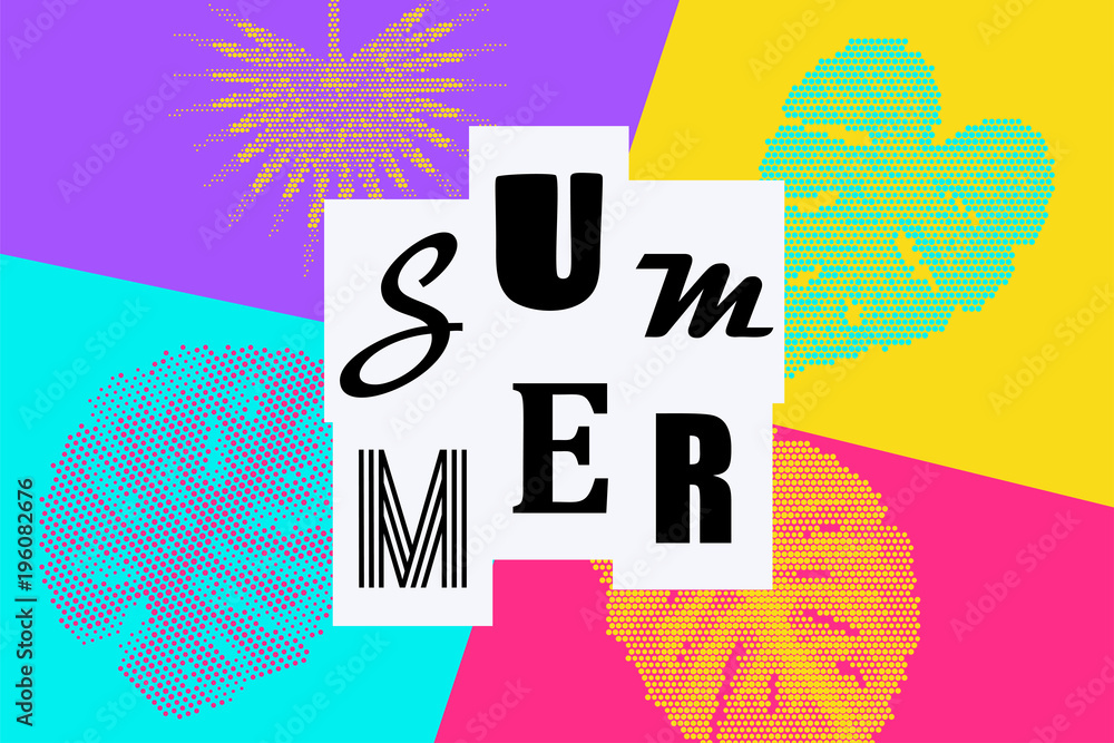 Summer background Memphis style. Retro tropical backdrop 80s 90s pop ...