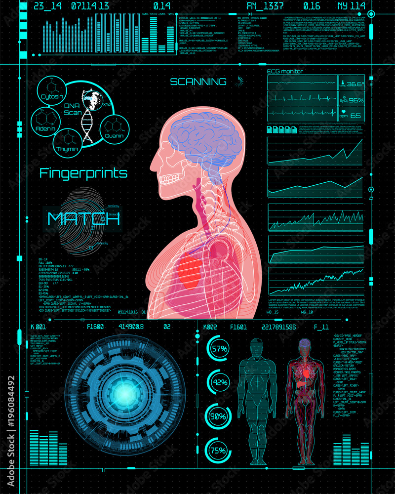Medical Health Care Human Virtual Body Hi Tech Diagnostic Panel, HUD ...
