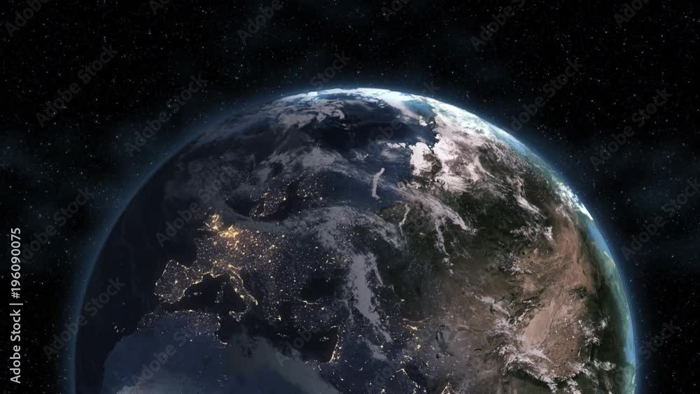 Europe View. Realistic Earth. Slowly Rotating Earth with Night City ...