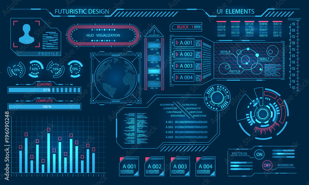 Futuristic Virtual Graphic User Interface, HUD Elements Stock Vector ...