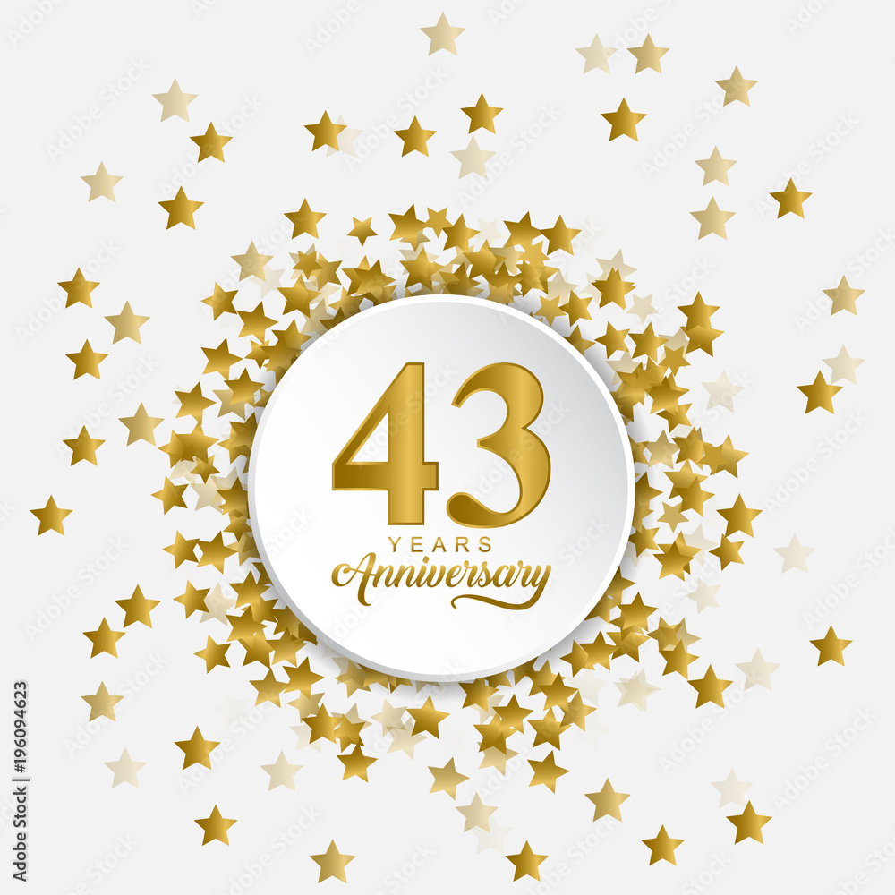 Happy 43 years anniversary with fly out gold stars Stock Vector | Adobe ...