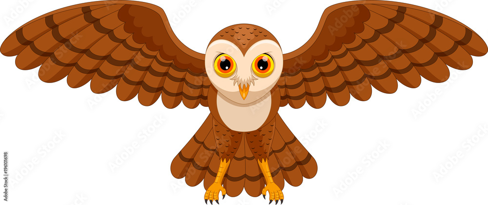 Vector illustration of cute cartoon owl flying isolated on white ...
