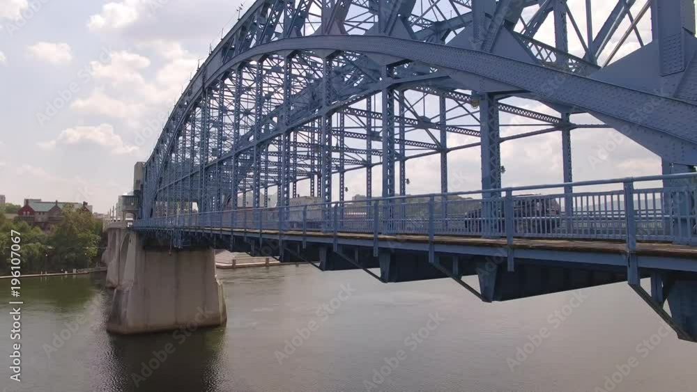 Rising From River Above Chattanooga Tennessee Bridge Stock Video ...