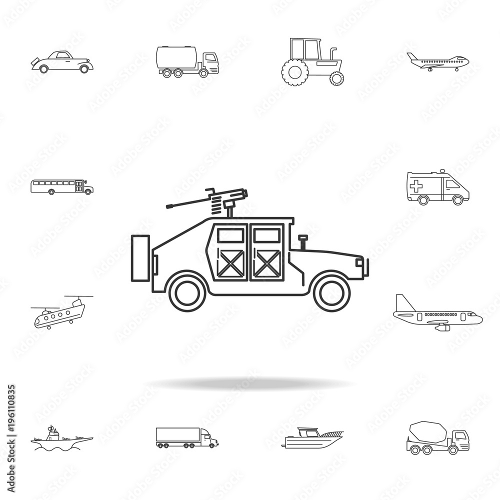 war humvee military icon. Detailed set of transport outline icons ...