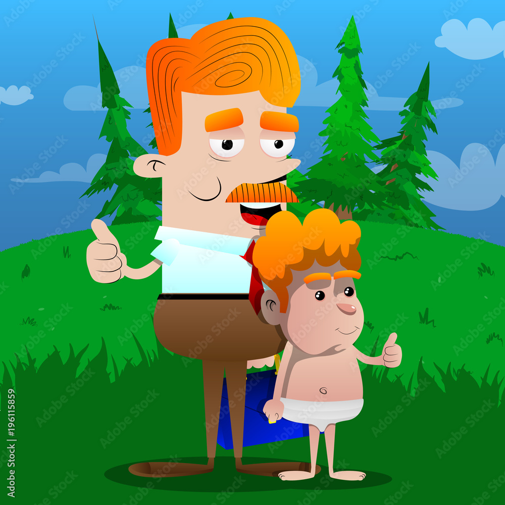 Happy smiling successful businessman and father making thumbs up sign ...