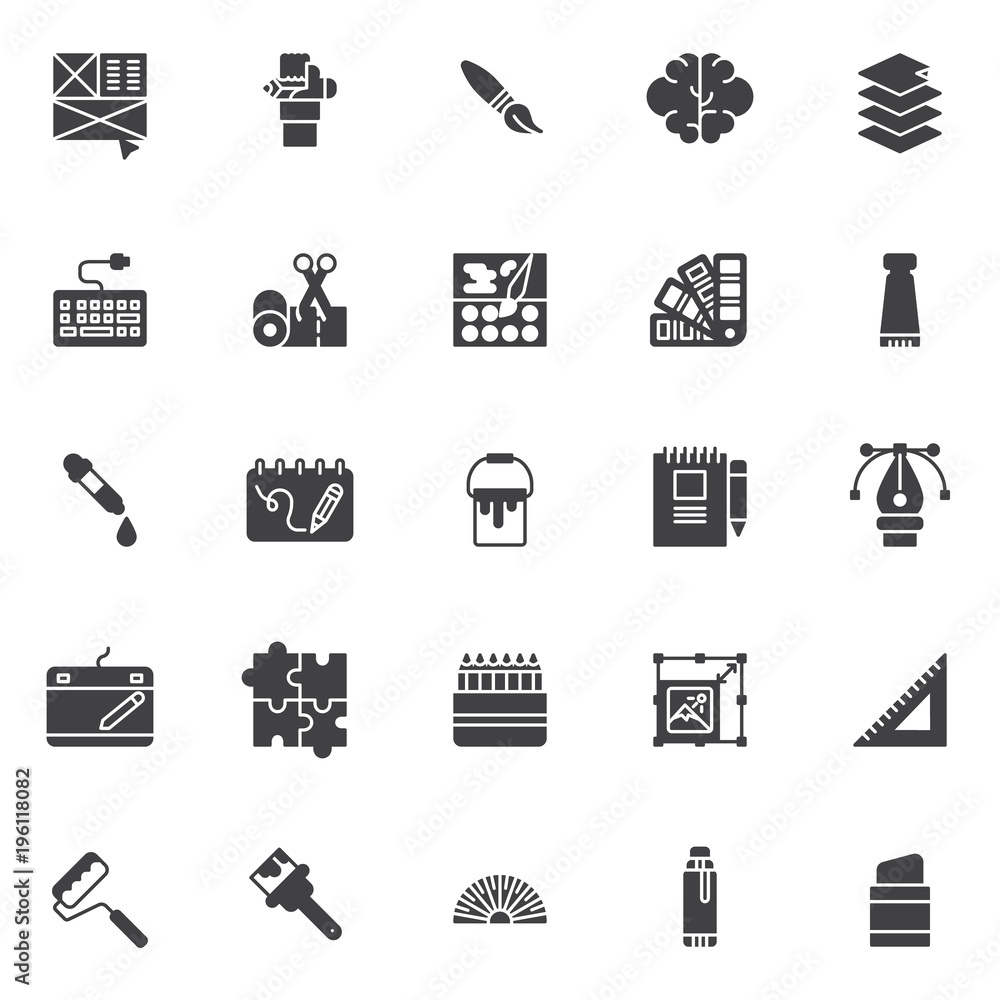 Drawing elements vector icons set, modern solid symbol collection ...