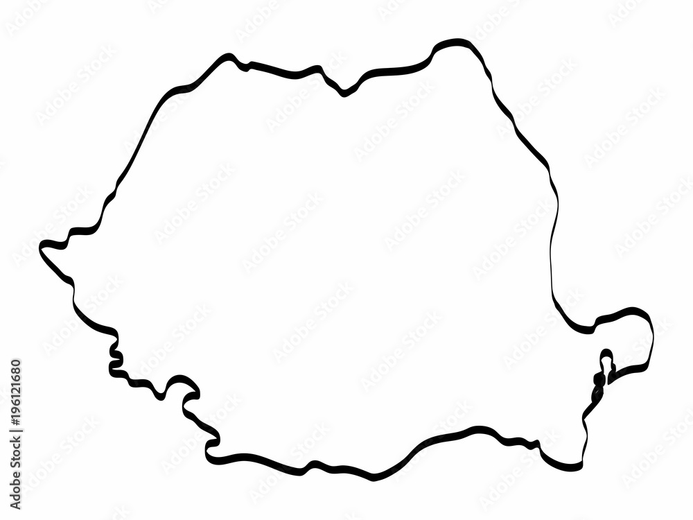Romania map outline graphic freehand drawing on white background ...