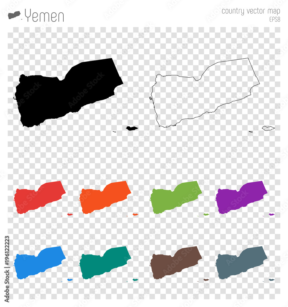 Yemen high detailed map. Country silhouette icon. Isolated Yemen black ...