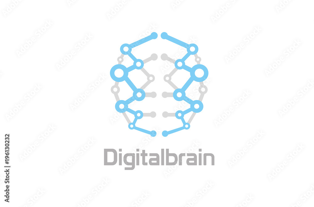 Creative Blue Brain Technology Logo Design Illustration Stock ...