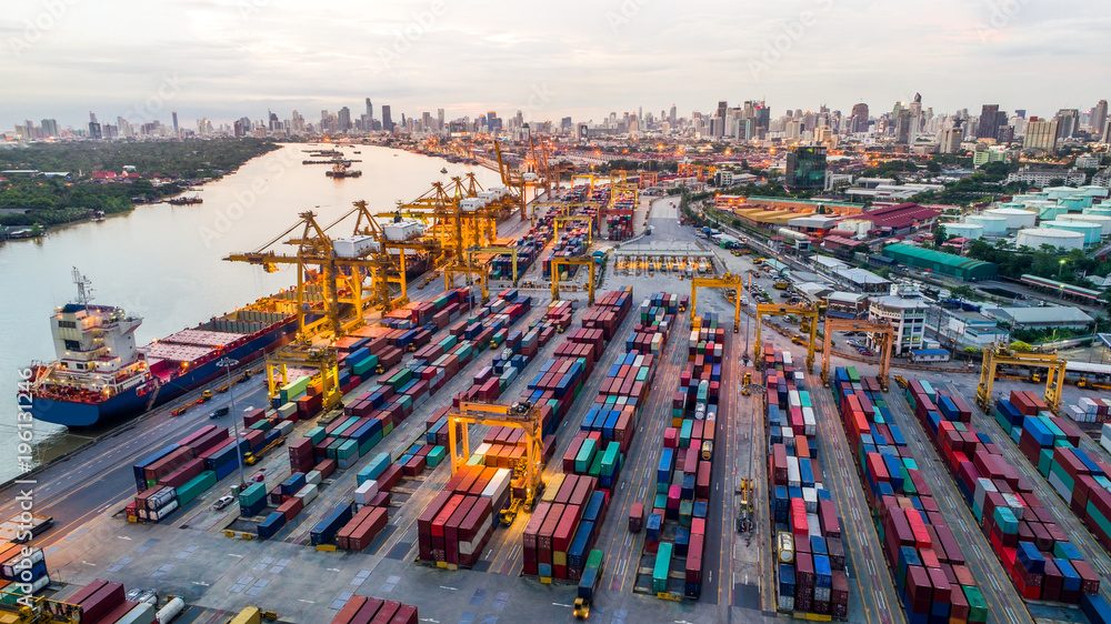 Container ship in export and import business and logistics. Shipping ...