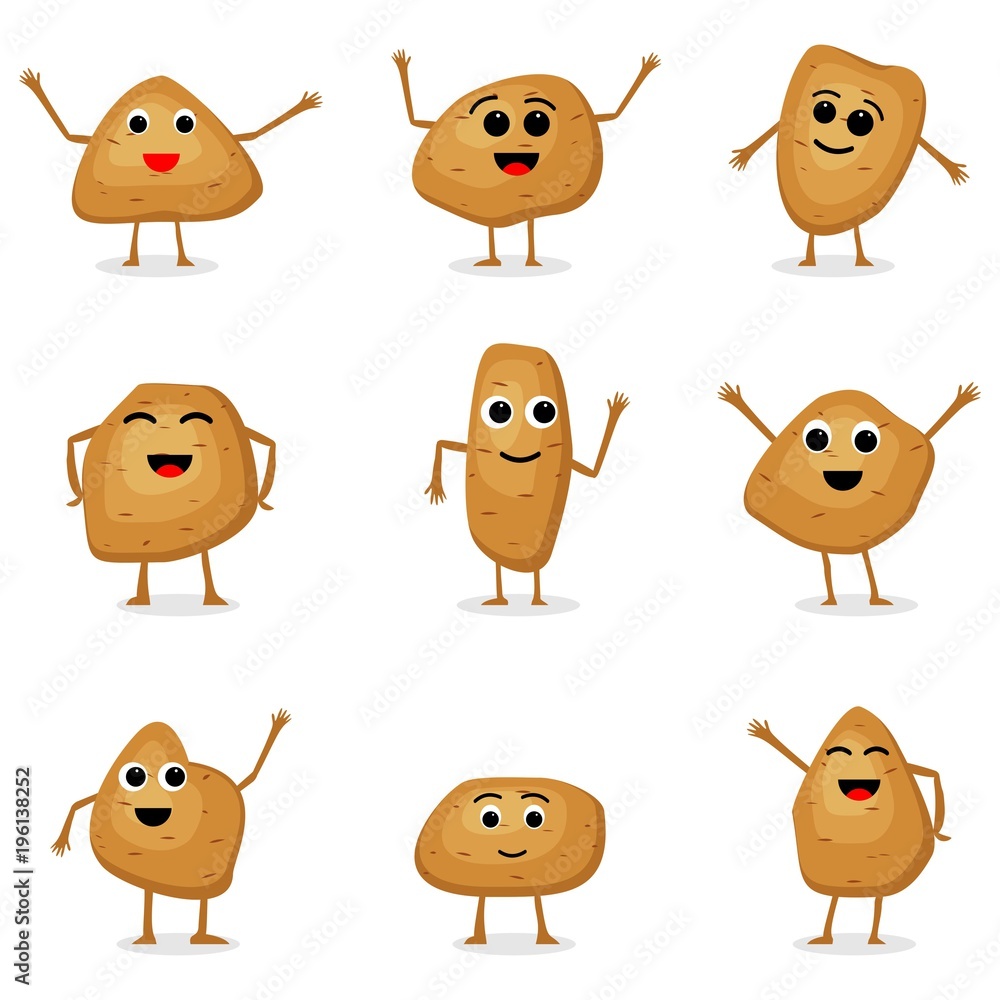 Vector set of potatoes characters. Cartoon potatoes isolated on white ...