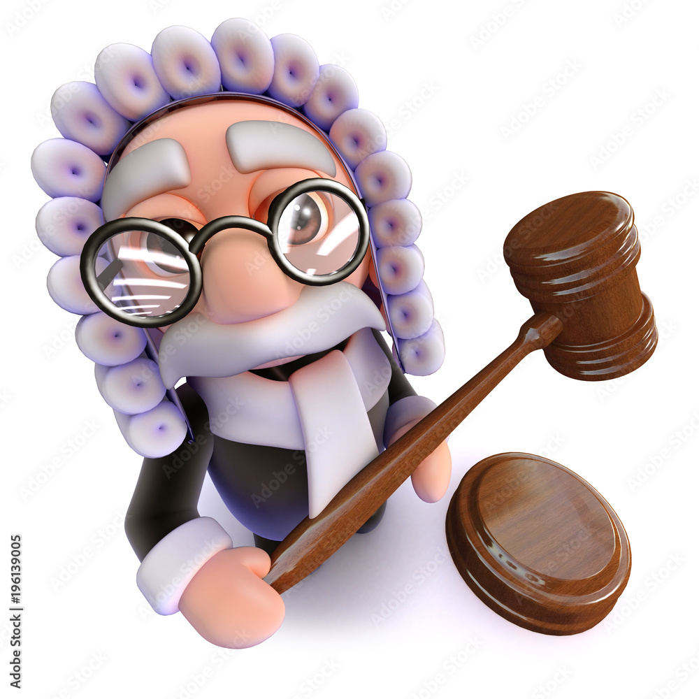 3d Funny cartoon judge character holding a gavel Stock Illustration ...
