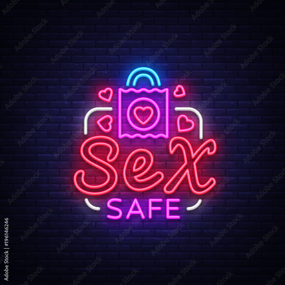 Safe Sex Design Template Safe Sex Condom Concept For Adults In Neon Style Neon Sign Element