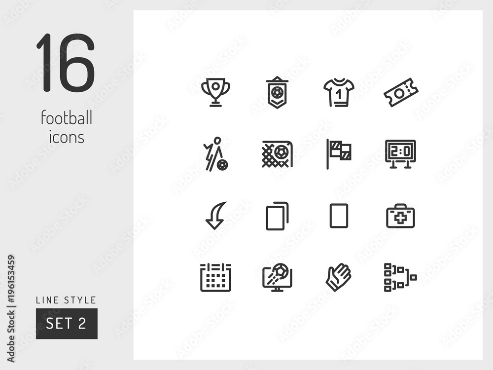 Set 2 of football / soccer icons on the white background. Universal ...