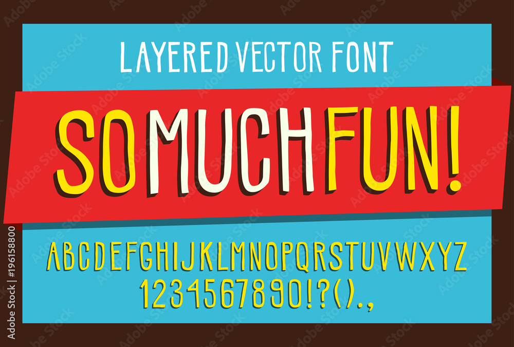 Fun simple 3d font. Layered comical vector alphabet. This vector font ...