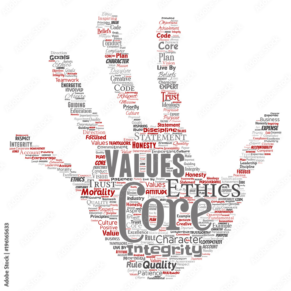 Vector conceptual core values integrity ethics hand print stamp concept ...