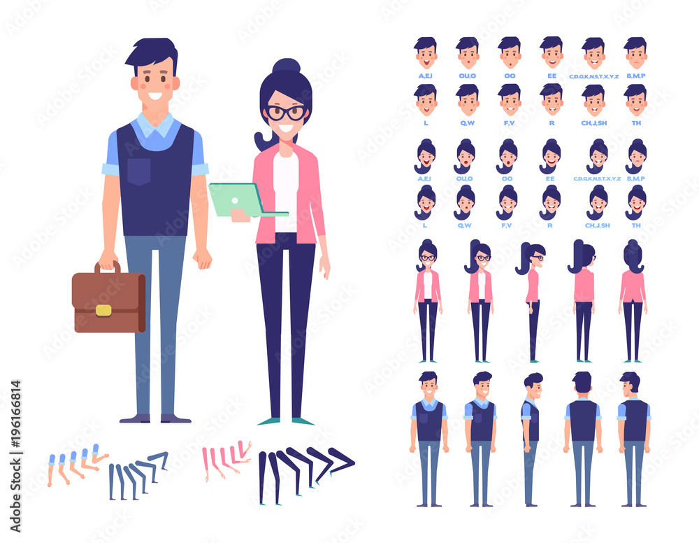 Flat Vector character set for animation. Business people - man and ...