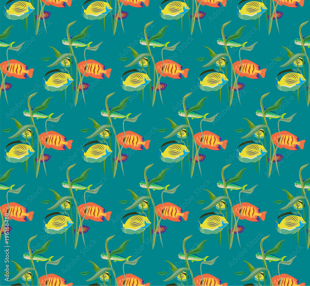 Seamless repeating pattern from a variety of fish and algae Stock ...