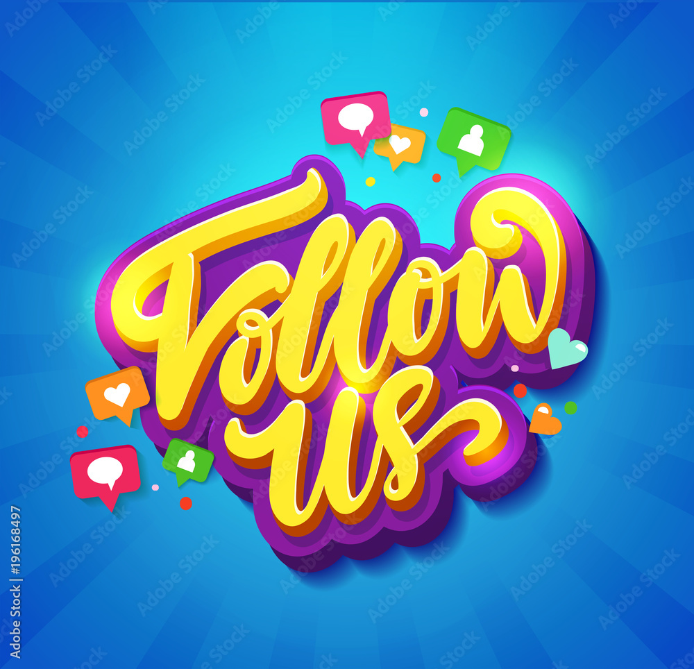 Follow Us Memphis Colorful card. Card set for social media networks and ...