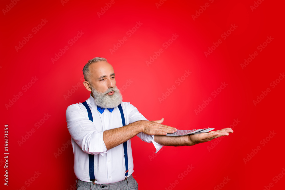 Professional, handsome, trendy, attractive old man with blue bowtie and ...