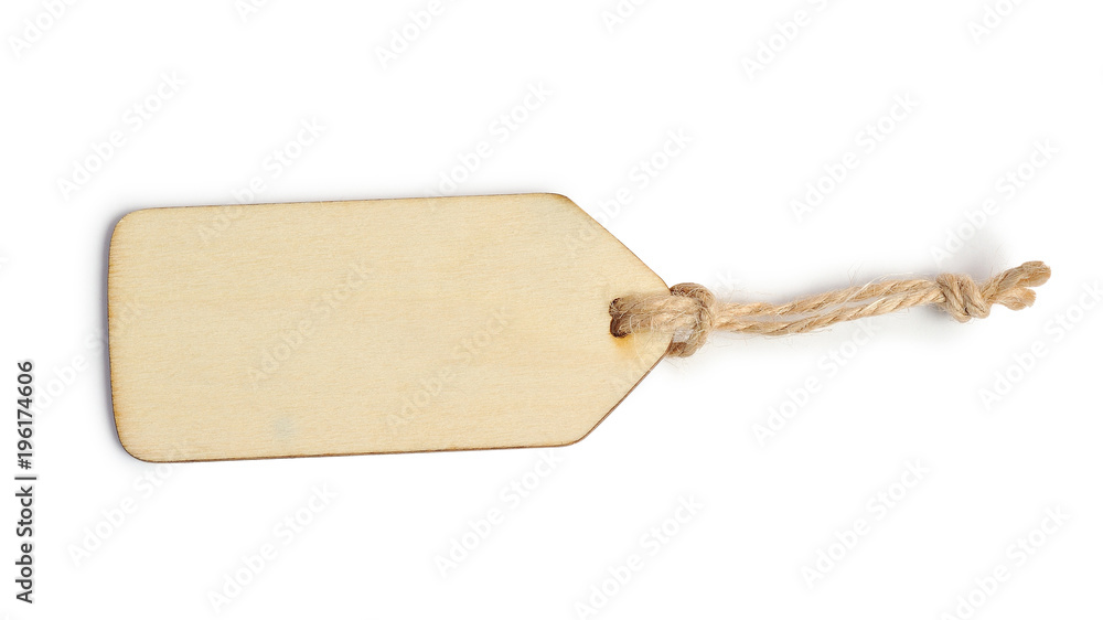 Mockup rustic wood tag label isolated clipping mask on white background ...