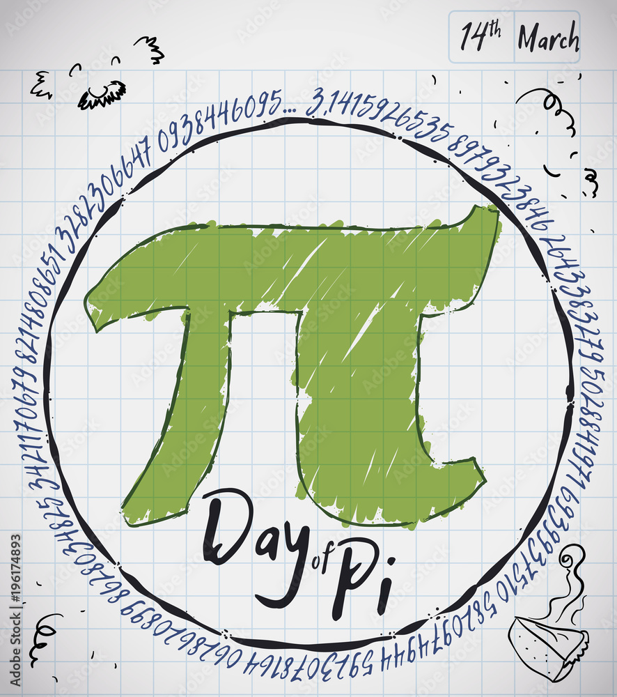 Notebook Paper with Doodles, Pie and Pi Symbol for Pi Day, Vector ...