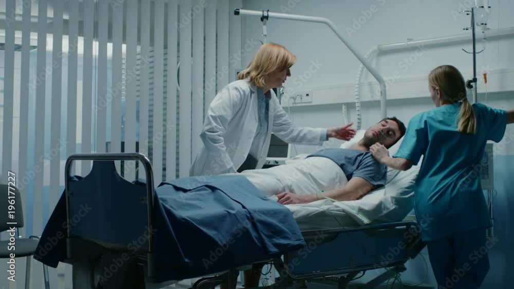 Emergency in the Hospital, Doctor and Nurse Rush into the Ward to Safe ...