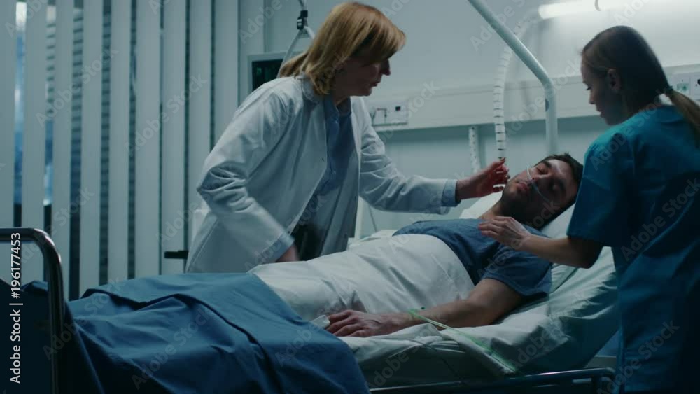 Emergency in the Hospital, Doctor and Nurse Rush into the Ward to Safe ...