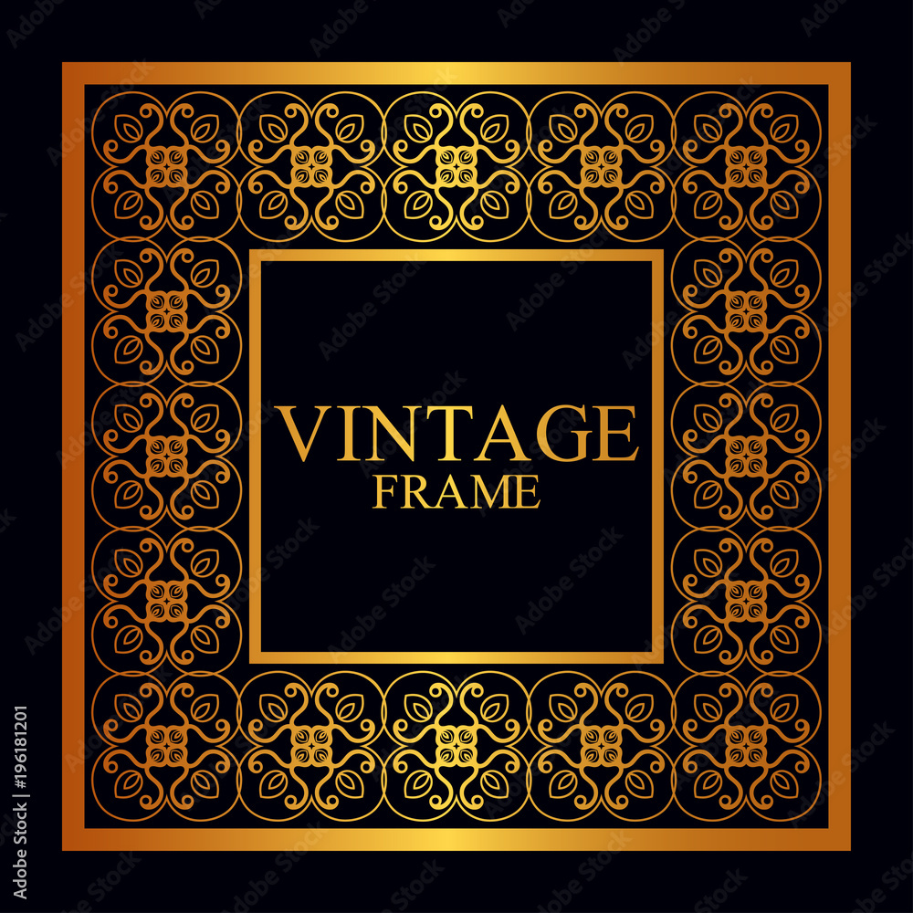 Vintage golden border frame with retro ornamental pattern. Template for ...