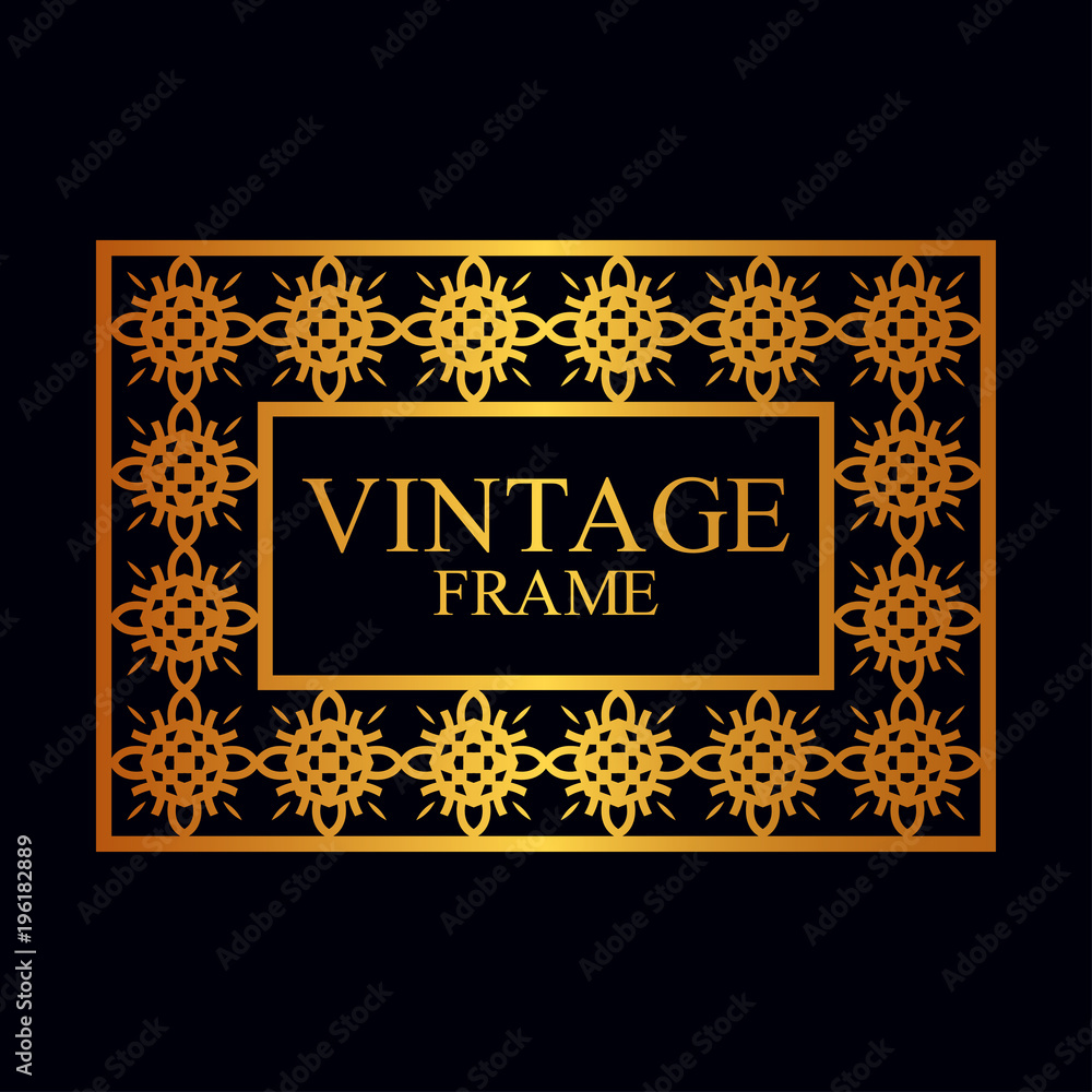Vintage golden border frame with retro ornamental pattern. Template for ...