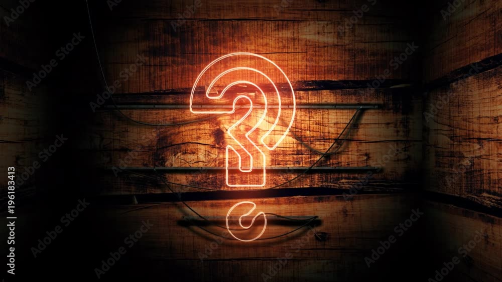 Question mark neon sign on brick wall, conceptual 3d rendering ...