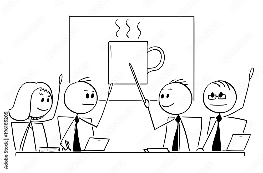 Cartoon stick man drawing conceptual illustration of business team or ...