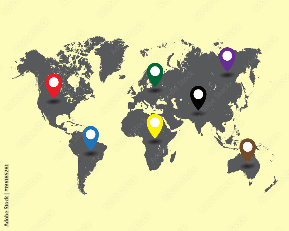 world map with pointers Stock Illustration | Adobe Stock