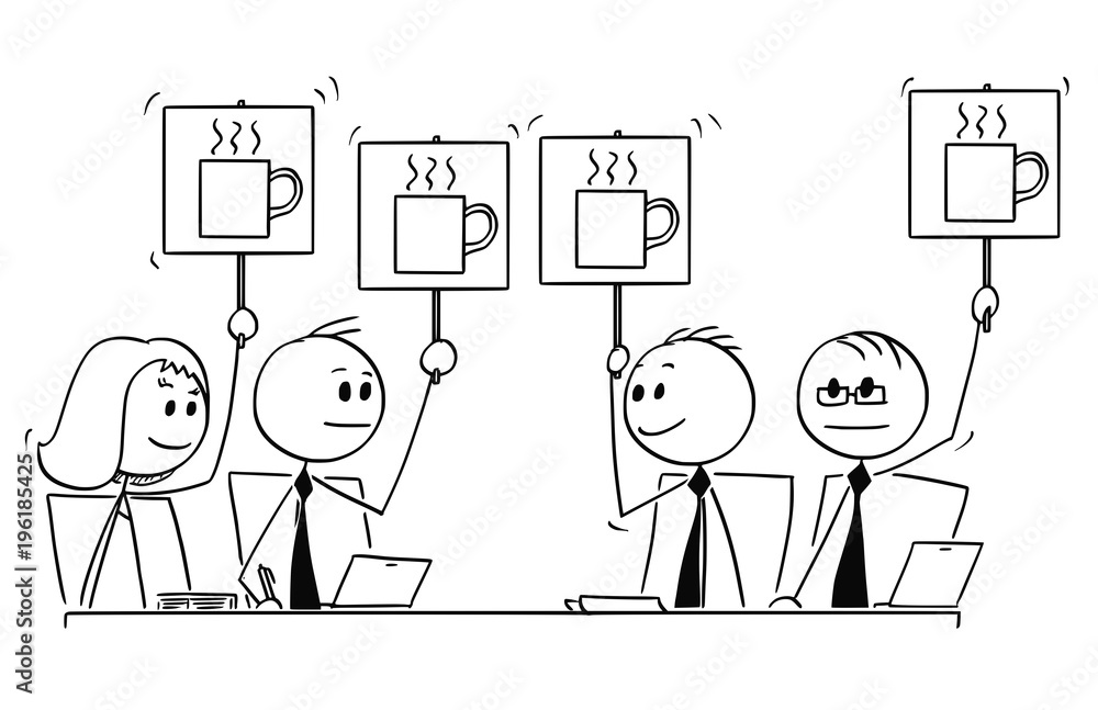 Cartoon stick man drawing conceptual illustration of business team or ...