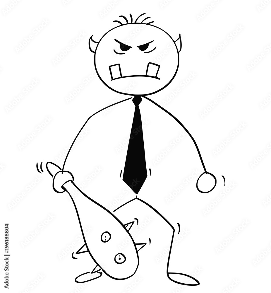 Cartoon stick man drawing conceptual illustration of rude ogre ...