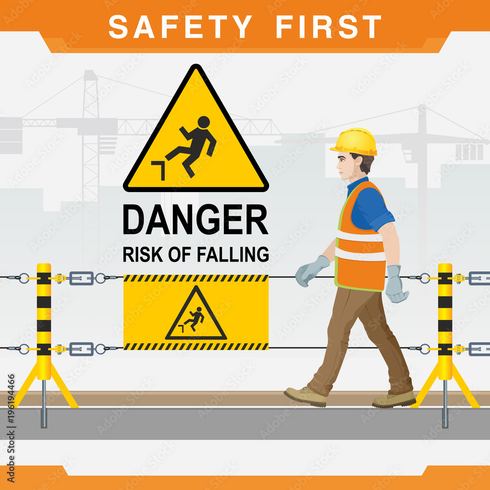 Safety at the construction site. Safety first. Danger. Risk of falling ...