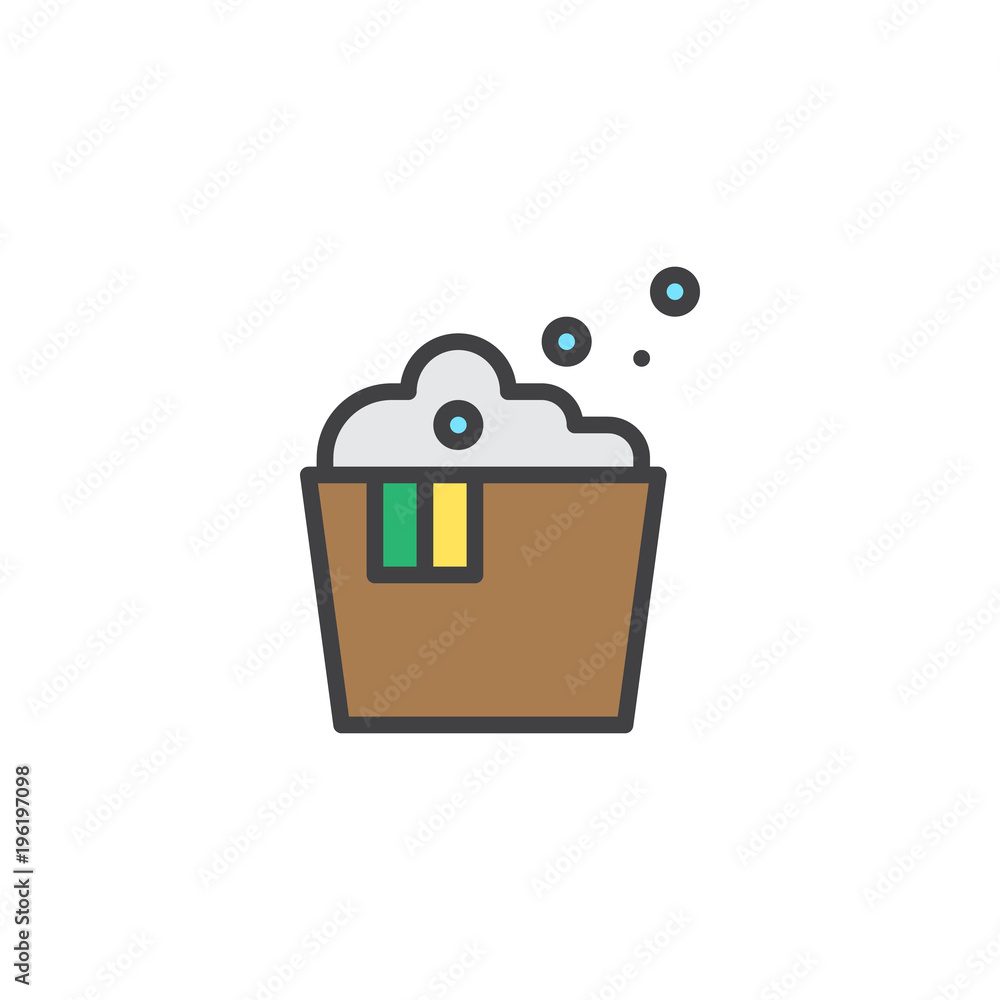 Laundry washbowl with foam filled outline icon, line vector sign ...