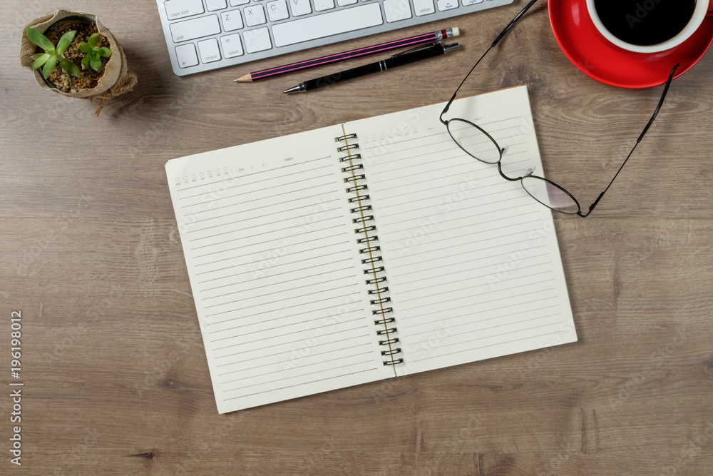 Office desk from top view with space Stock Photo | Adobe Stock
